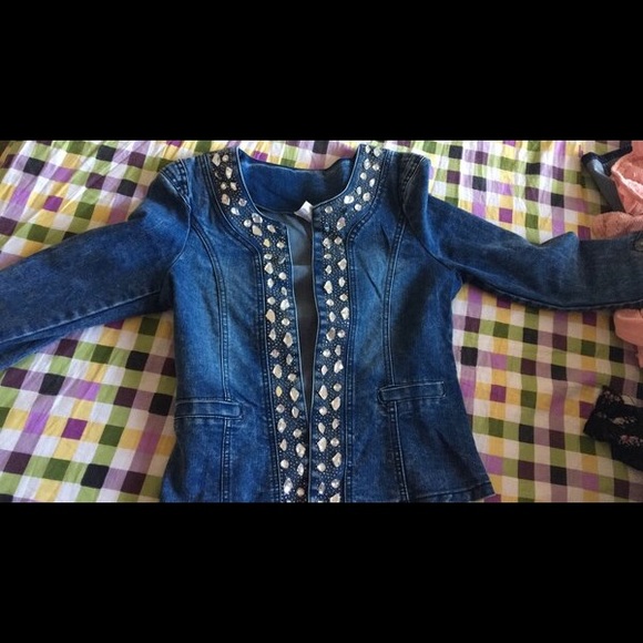Jackets & Coats | Denim Rhinestone Jacket | Poshmark